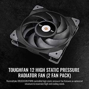 Thermaltake ToughFan 12 High Static Pressure 2000 PWM, Metal-Reinforced Motor Hub, Gen.2 Hydraulic Bearing 120mm Case/Radiator Fan (2 Pack) CL-F082-PL12BL-A Black