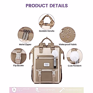 LOVEVOOK Laptop Backpack for Women,15.6 Inch College Backpack,Light Weight Travel Backpack Waterproof Casual Daypack Computer Backpack fits Travel Work Casual（Coffee&Beige）