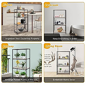 Acehome 4 Tier Bookshelf, 45" Tall Bookshelves and Bookcases, Industrial Bookcase Shelf Storage Organizer, Rustic Wood and Metal Standing Bookshelf for Living Room, Bedroom and Home Office, Grey