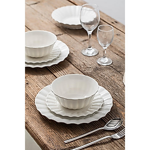 HOMBENE Plates and Bowls Sets, 12 Piece Dinnerware Sets Bone China, Porcelain Dinner Set with Cereal Bowls, Ceramic Soup Bowls, for Pasta, Salad, Gift Idea, Wavy Pattern