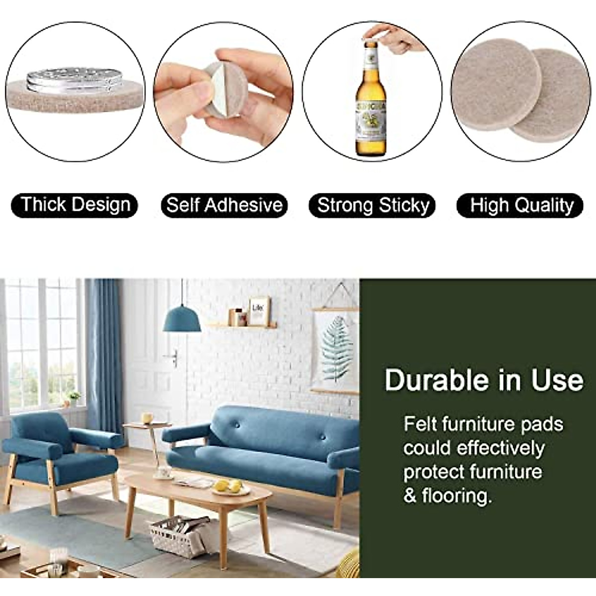 Felt Furniture Pads - 216 Pcs Furniture Pads Hardwoods Floors Self Adhesive, Cuttable Felt Chair Pads, Anti Scratch Floor Protectors for Furniture Feet Chair Legs, Furniture Felt Pads,Beige & Brown