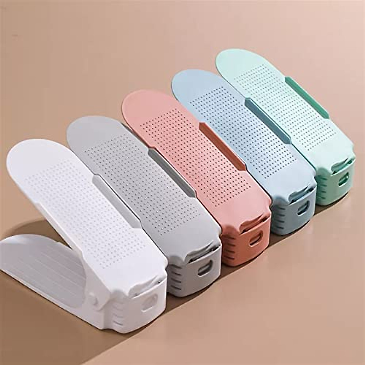 KNFUT Shoe Slots, Adjustable Shoe Rack Double Layer Organizer Shoes Storage Rack Stand Shelf Support Slot Closet Space Saving Household (Color : Blue)