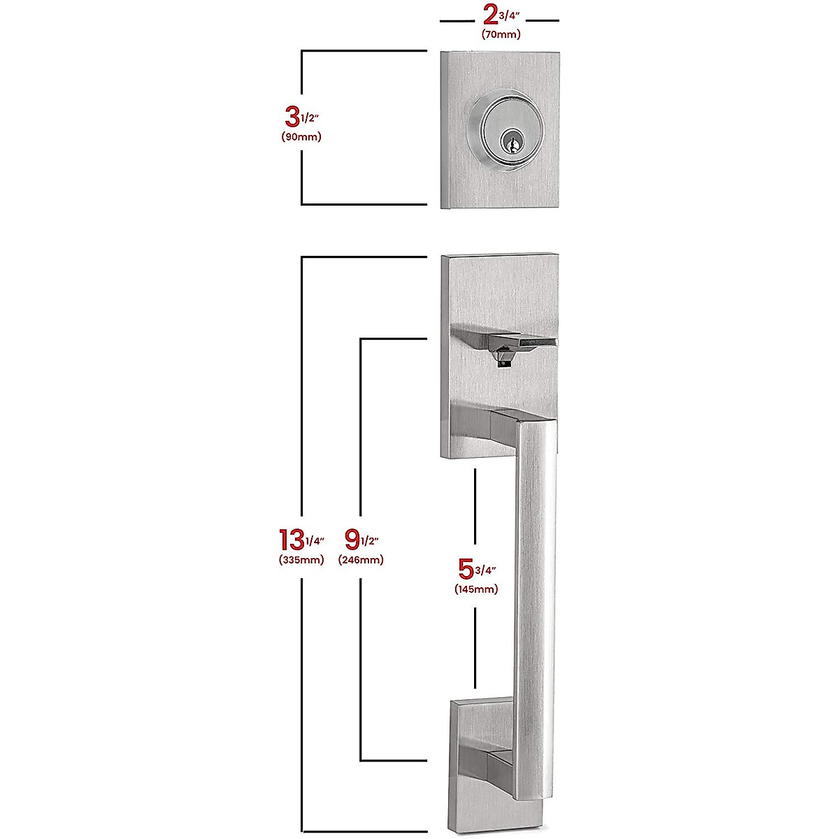 Berlin Modisch HandleSet Front Door Entry Handle and Deadbolt Lock Set Slim Square Single Cylinder Deadbolt and Lever Reversible for Right & Left Sided Doors Heavy Duty – Satin Nickel Finish