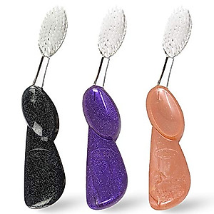 RADIUS Big Brush BPA Free & ADA Accepted Toothbrush Designed to Improve Gum Health & Reduce Gum Issues - Right Hand - Purple/Sea Shell/Midnight Sky - Pack of 3