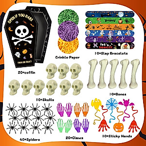 GOAUS Halloween Party Favors 20 Pack, Coffin Box Treat Goodie Bag Bags, 240 Pcs Toys Bulk Non-Candy Treats for Trick or Treat, Halloween Crafts, Kids Prizes Classroom Basket Stuffers