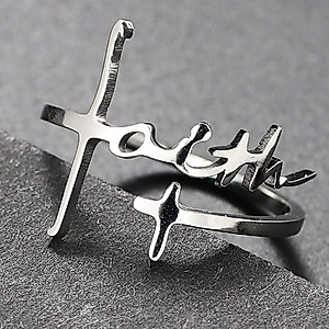 Jude Jewelers Stainless Steel Adjustable Size Faith Cross Christian Prayer Wedding Engagement Promise Anniversary Ring (Silver, Adjustable)