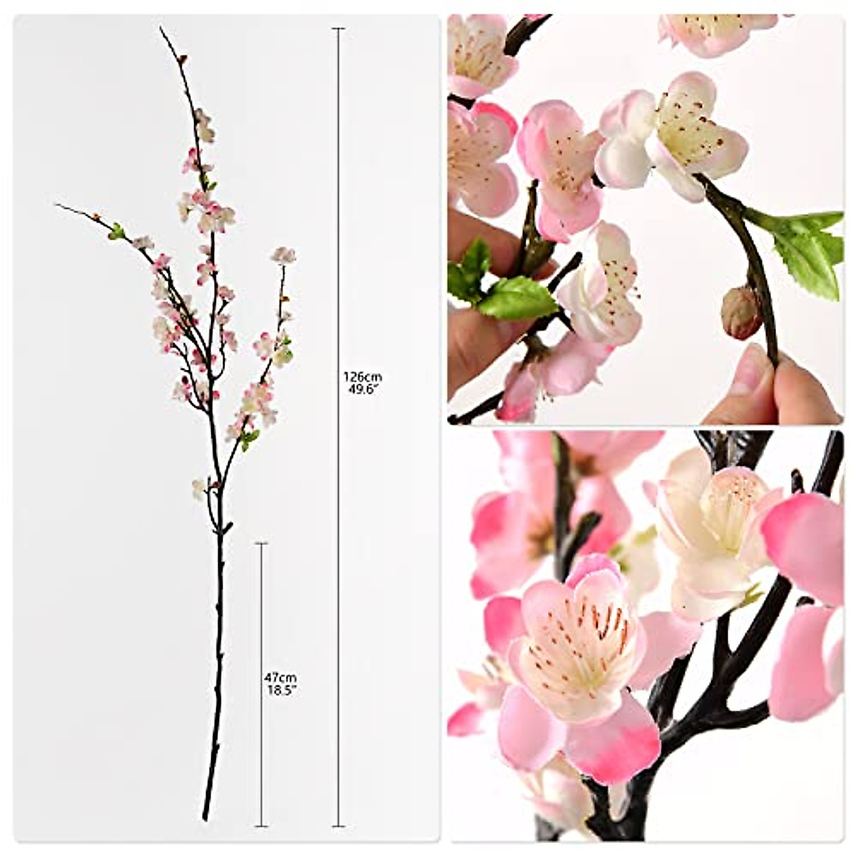 florisso Artificial Cherry Blossom Flowers Branches Decor for Vase Pink 4 PCS Fake Faux Plum Blossoms Stems Vines for Home Room Indoor Office Wedding Garden Decoration