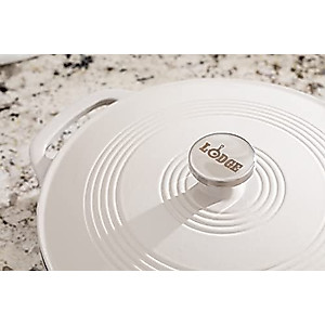 Lodge 3.6 Quart Enameled Cast Iron Oval Casserole With Lid– Dual Handles – Oven Safe up to 500° F or on Stovetop - Use to Marinate, Cook, Bake, Refrigerate and Serve – Oyster White