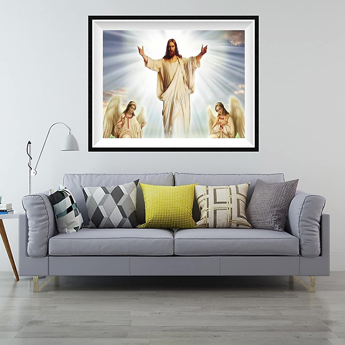F-CANLAN Round Full Drill Diamond Painting Set, 5D DIY Jesus Coming Diamond Painting with Gem Angel Jesus Diamond Art Kits for Adult Beginner God Jesus Paint with Diamonds Room Decor (16X12 inches)