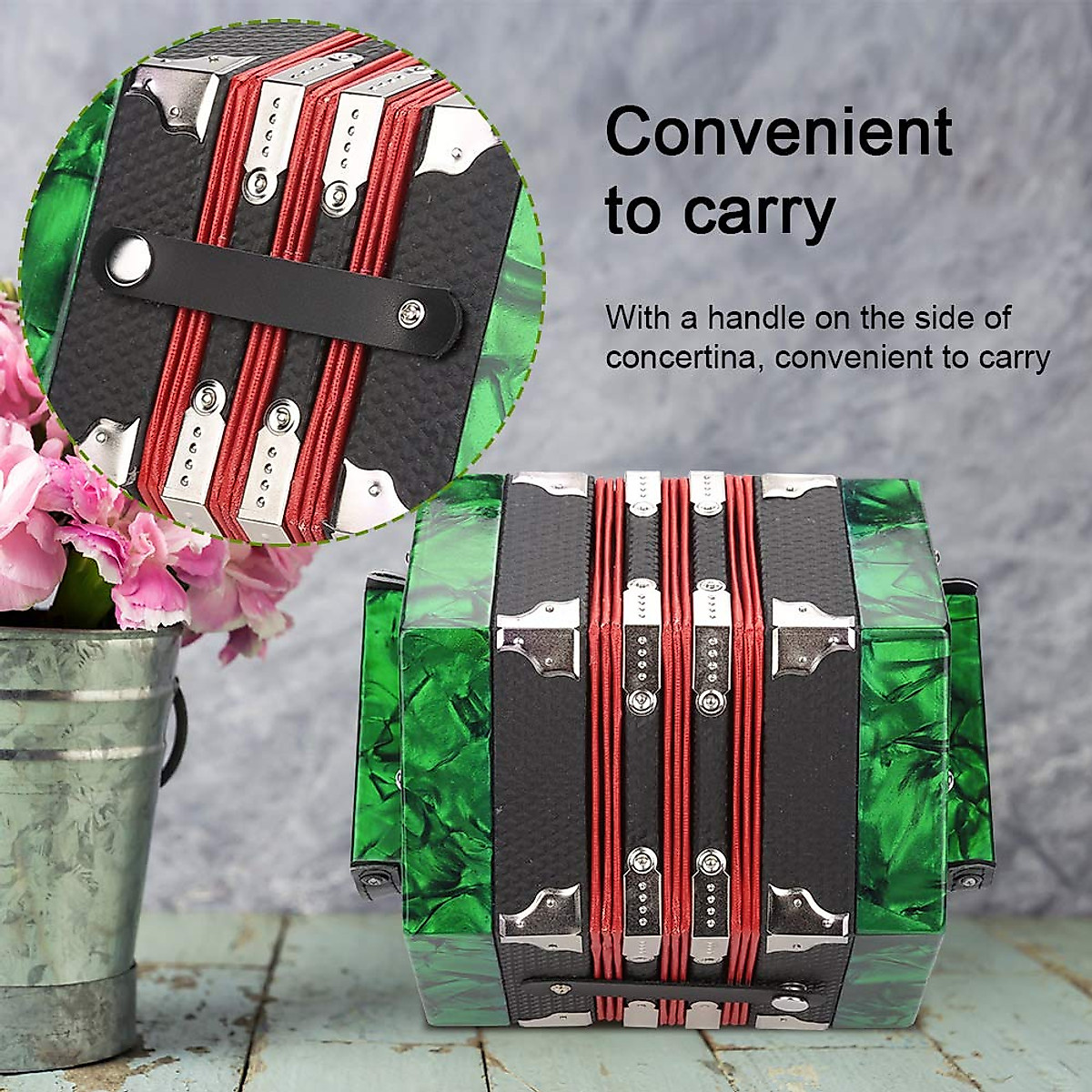 Concertina, Professional 20 Buttons Accordion Concertina Anglo-Style Musical Instrument Accessory with Carrying Bag(Green)