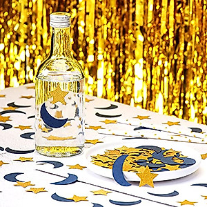 Navy-Blue Moon Gold Star Confetti - 300pcs Glitter Twinkle Little Star Table Confetti Eid Ramadan Mubarak Decoration Birthday Wedding Baby Shower Party Decor Lasting Surprise