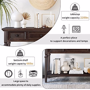 THINK 30 Retro Wooden Console Table, Classic 50" Console Table with 3 Drawers and Bottom Shelf, Entryway Table for Living Room, Entryway, Hallway (Espresso)