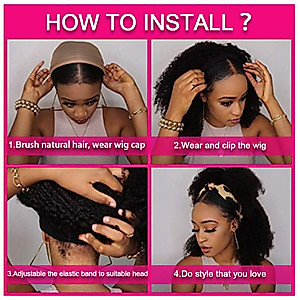 Legendhair Glueless Wig Human Hair Curly Bob Pixie Cut Headband Wigs Human Hair Afro kinky Curly None Lace Front Wigs for Black Women 180% Density Machine Made Headband Wigs Natural Color (8Inch)