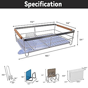 FLIORS Dish Drying Rack Stainless Steel, Dish Racks for Ditchen Counter, Rotating Spout, Detachable Draining Board, Scratch Proof, Rust Proof, Dish Rack for Cups, Cutlery and Cutting Boards