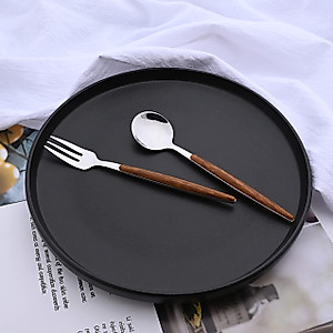 Uniturcky 30-Piece Stainless Steel Silverware Set, Silver Mirror Polished Flatware Cutlery Set for 6, Tableware Eating Utensils Set for Home Restaurant Wedding, Dishwasher Safe (Wooden Effect Handle)