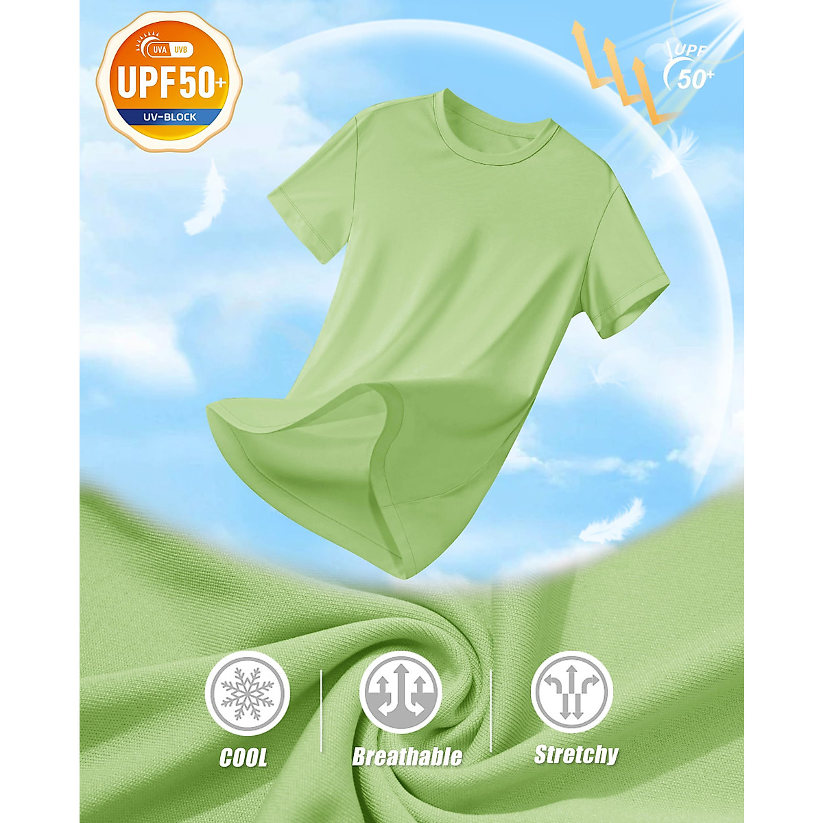 MAGCOMSEN Tennis Shirts for Women Dry Fit Tshirts Shirts Short Sleeve Rash Guard Uv Shirts for Women Sun Protection Running Tops Light Green,S