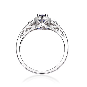 Gin & Grace 10K White Gold Genuine Blue Sapphire and Natural Diamond (I1) Ring for Women., Metal gemstone diamond, Sapphire