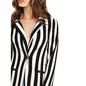Floerns Women's Casual Work Office Open Front Striped Blazer Black White XL