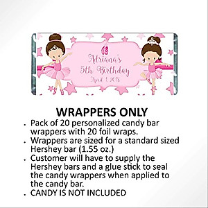 Ballet Personalized Candy Bar Wrappers for Girls Birthday Party Favors, Ballerina Wrappers for Hershey Bar Pack of 20