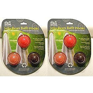 SlipX Solutions Jelly Bean Bath Hooks with Suction Cup Grip (2 Pack) - Roses