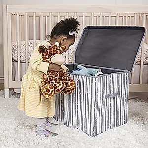 Sammy & Lou Birch Felt Toy Box; Collapsible; Gray, White; Two Handles; Hinged Lid; 22 in x 14.5 in x 15 in