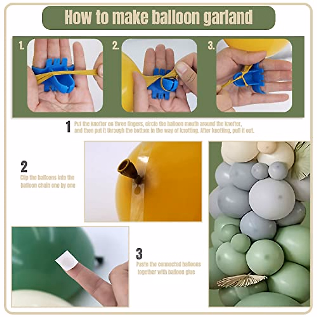 130Pcs Sage Green Balloons Garland Arch Kit Double-Stuffed Blue Ballons and Retro Olive Green Light Yellow Ballons for Party Decorations Birthday Bridal Baby Shower Tropical Bachelorette Party…