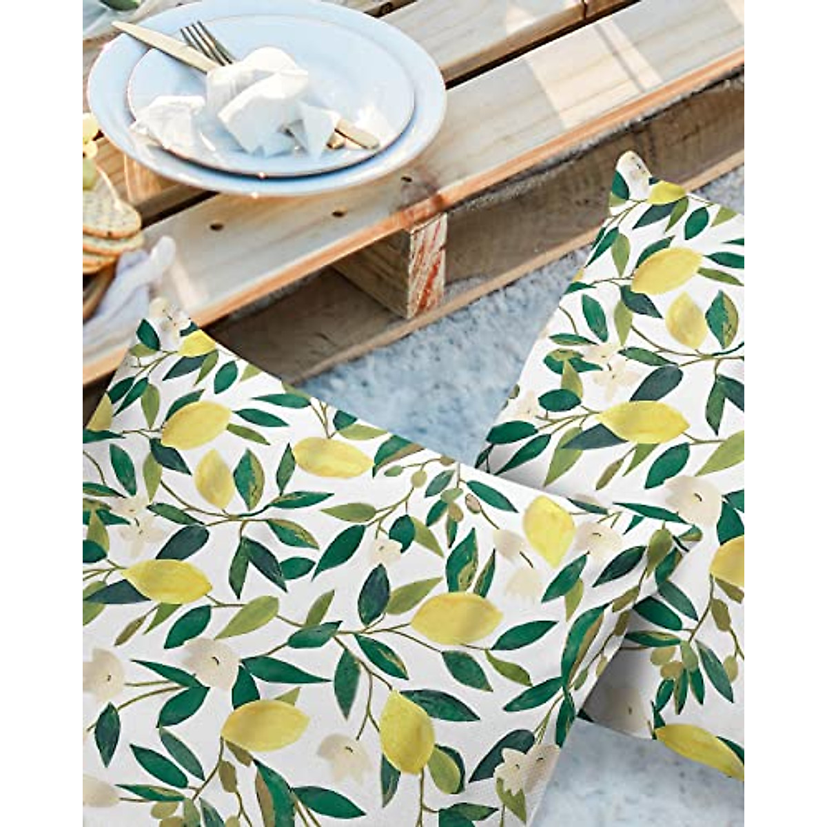 Waterproof Outdoor Throw Pillow Cover Yellow Lemon Fruits Lumbar Pillowcases Set of 2 Green Leaves Plant Decorative Patio Furniture Pillows for Couch Garden 18x18 inch