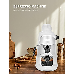 Ihomekee Espresso Machine, 3.5Bar Espresso and Cappuccino Machine with Preheating Function, 4 Cup Coffee Maker with Milk Frothing Function and Steam Wand (White), CM6810