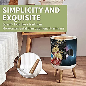 Small Trash Can with Lid Illustration for the film industry Popcorn camera glasses tickets and Garbage Bin Round Waste Bin Press Cover Dog Proof Wastebasket for Kitchen Bathroom Living Room 1.8 Gallon