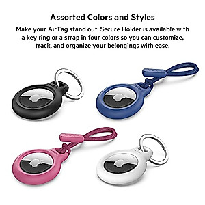 Belkin Apple Airtag Secure Holder With Strap - Apple Air Tag Keychain - Airtag Holder With Strap For Key Ring - Airtag Keychain Accessories - Scratch Resistant Airtag Case With Raised Edges - Black