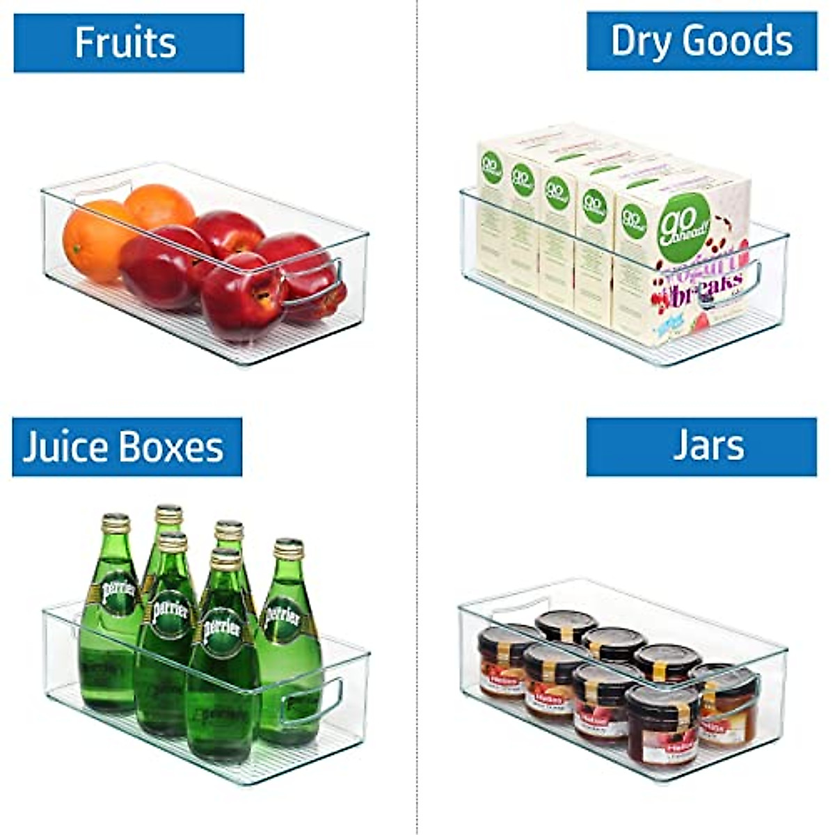 Hudgan Set Of 8 Refrigerator Organizer Bins (4 Large & 4 Medium sizes) - Stackable Fridge Organizer, Clear Plastic Storage Bins for Kitchen, Pantry, Freezer, Cabinets, Linen Closets