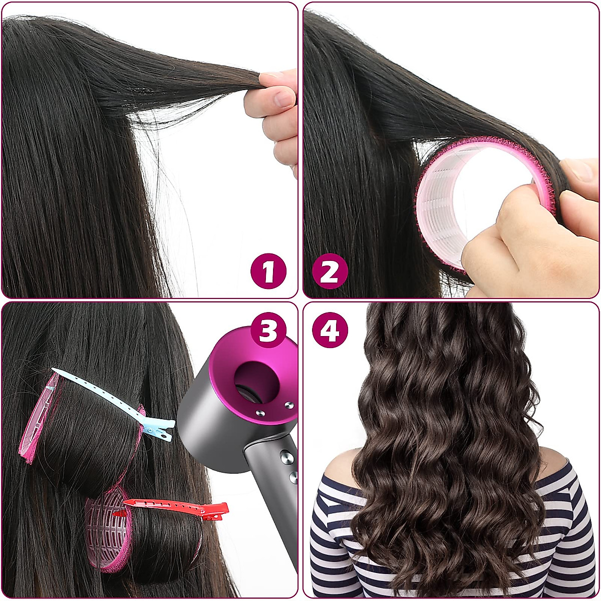 Jumbo Size Self Grip Hair Rollers Set, Salon Hair Set,with Hair Dressing Curlers (Jumbo, Large, Medium), Folding Pocket Comb, Duckbill Clips