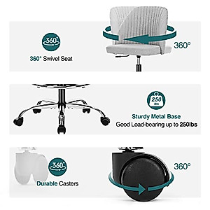 SMUG Standing, Fabric Desk Armless Drafting Counter Height Adjustable Office, Bar Shop Guitar Tall Vanity Stool Chair with Backrest Wheels, Grey