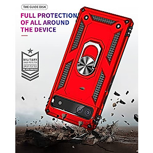 SunRemex for Google Pixel 6A Case with HD Screen Protector, [Not for Pixel 6/6 Pro Phone] Google 6A Case with Magnetic Ring Holder Kickstand,[Military Grade] Protective Phone Case (Red)