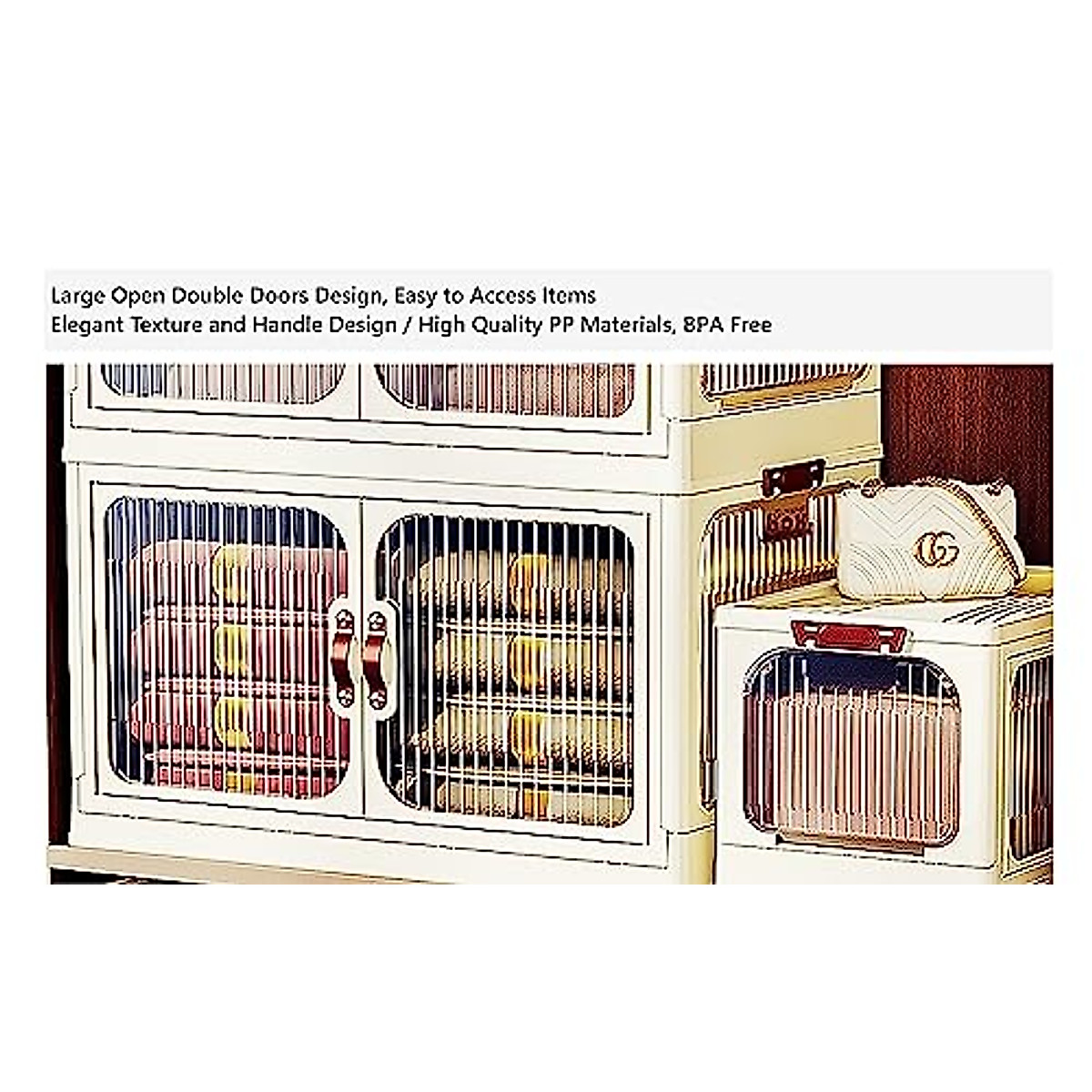 JECCICHY Foldable 16.6Gal x 4Tiers Plastic Storage Bins, Magnetic Large Double Doors, Stackable Storage Containers with Lids, Organizer Boxes for Livingroom, Closet etc.