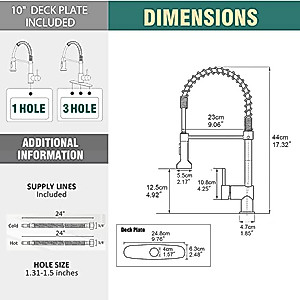 Hoimpro Matte Black Spring Kitchen Faucet with Pull Down Sprayer, Rv Black Kitchen Sink Faucet with Pull Out Sprayer,3 Function Single Handle Laundry Faucet with Cover Plate,Brass(Single or 3 Hole)
