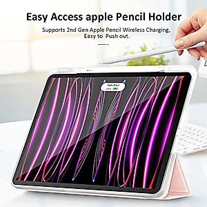 Hoidokly Case for iPad Pro 12.9 6th/5th/4th/3rd Generation (2022/2021/2020/2018), Thin Clear Shell Smart Trifold Stand 12.9 inch Protective Transparent Cover with Pencil Holder Auto Sleep/Wake, Pink