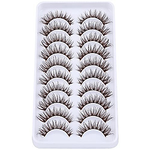 Ruairie Brown Lashes Natural Look False Eyelashes Cat Eye Natural Lashes Clear Band 14MM Fluffy Wispy False Lashes Strip 10 Pairs
