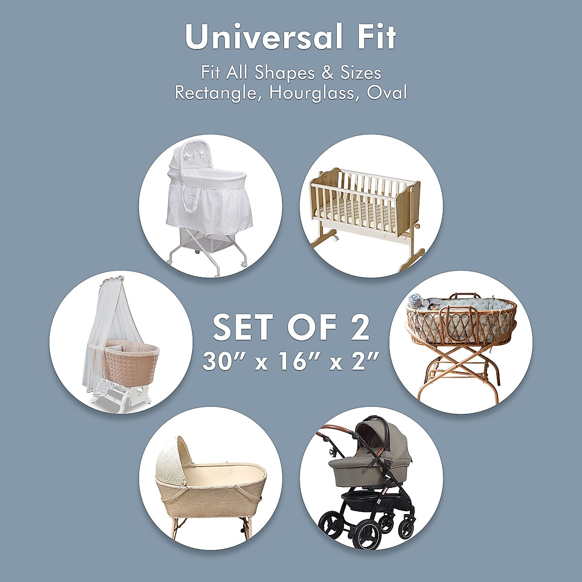 IDEAhome Jersey Knit Stretch Bassinet Fitted Sheet Set 30" x 16" x 2", for Cradles and Moses Baskets, Fits Most Mattresses and Pads for Baby Boys and Girls - Soft, Comfortable (2 Pack, Denim)