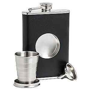 Shot Flask - Stainless Steel 8 oz Hip Flask, Built-in Collapsible 2 Oz. Shot Glass & Flask Funnel - BarMe Brand