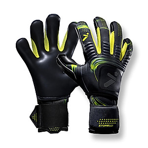 Storelli Silencer Menace Goalkeeper Gloves, Soccer Goalie Gloves for Youths & Adults, Roll-Negative, Hybrid Gloves with Removable Finger Spines, Black & Yellow, Size 9
