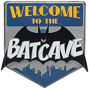 Open Road Brands DC Comics Batman Welcome to The Batcave Embossed Metal Sign - Vintage Batman Sign for Bedroom or Man Cave