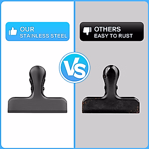 WUDIME Chip Clips, 12 Pack Stainless Steel Chip Bag Clips, Chip Clips Bag Clips Food Clips, Heavy Duty Bag Clips for Food, Air Tight Seal Great for Kitchen Home Office(Black)