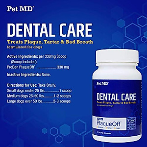 Pet MD Proden PlaqueOff Dog Teeth Cleaning Dental Care Powder - Oral Care Supplement for Dogs - Reduce Bad Breath, Tartar, & Plaque - 60g