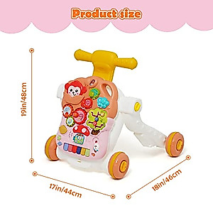 3 in1 Sit-to-Stand Learning Walker, Baby Push Walker with Musical Play Table Early Education Activity Center Orange