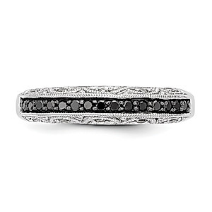 Size 7 Solid 925 Sterling Silver Black and White Diamond Ring (3mm) (.3ct.)
