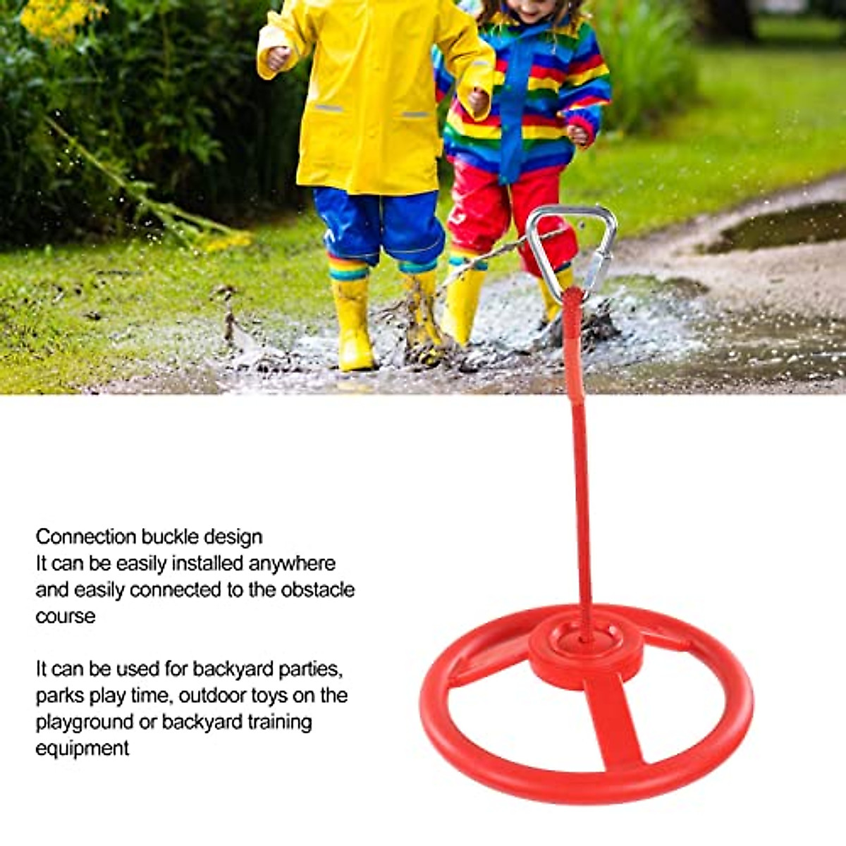 Uxsiya Children Gym Rotating Wheel,Children Gym Rotating Wheel Plastic Directional Wheel Kids Outdoor Fitness Exercise Wheel with Rope Red Swing for Kids Outdoor and Swingset Strong Heavy Duty