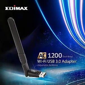 Edimax Wi-Fi 5, 802.11ac AC1200 Dual-Band Adapter for PC w/MU-MIMO, 867Mbps (5GHz) + 300Mbps (2.4GHz) Wireless USB 3.0 Adapter Dongle w/Adjustable Antenna, Win 11, Mac OS, Linux, EW-7822UAD