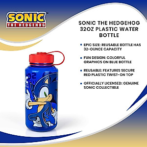 Just Funky Sonic The Hedgehog Plastic Water Bottle - Reusable 32oz Travel Tumbler Drink Holder With Leak/Spill-Proof Lid - Great For School, Sports, Backpack, Lunchbox, Birthday Party Favors - From