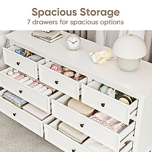 RoyalCraft White 7 Drawer Dresser for Bedroom, Modern Chest of Drawers with Solid Wood Legs and Painted Finish, Wooden Storage Closet Cabinet Organizer for Living Room, Hallway